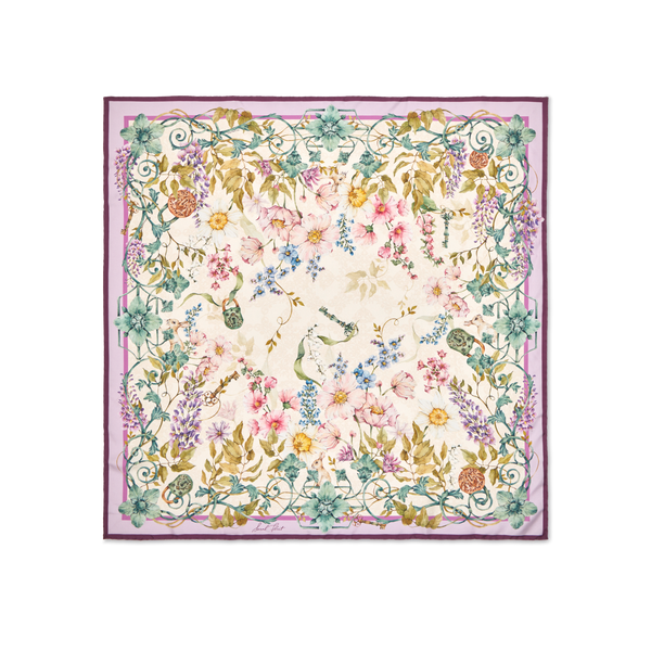 Secret Garden Scarf 45 | White Floral Silk | Sarah Flint